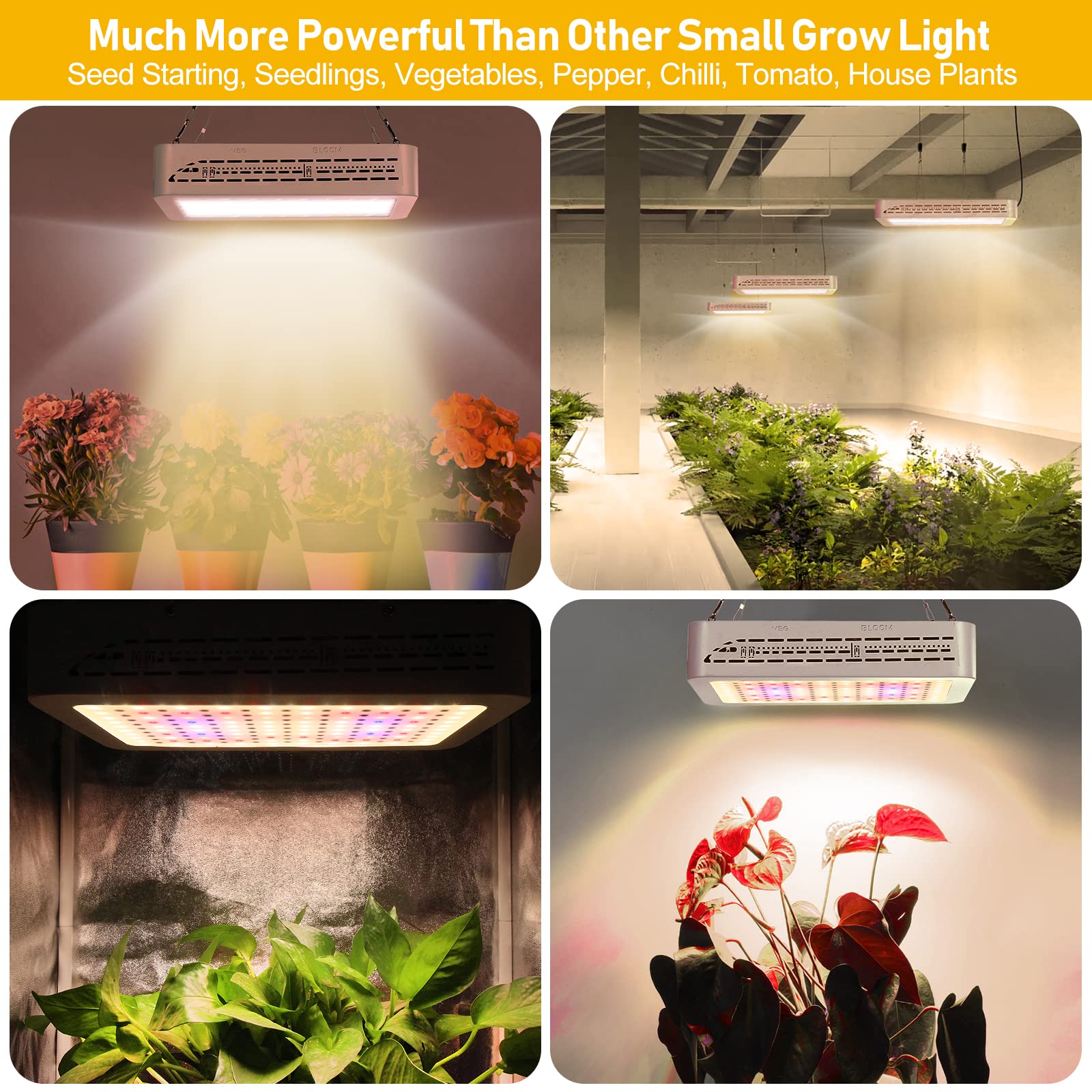 Aidyu 1000W LED Grow Light, Full Spectrum Growing Lamps for Indoor Hydroponic Greenhouse Plants with Veg and Bloom Switch, Safe, UV & IR, Adjustable Rope Hanger