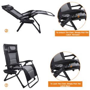 Adako USA XXL Oversize Recliner Folding Chair for Camping Patio Outdoors Zero Gravity Extra Wide Reclining Padded Seats with Sunshade and Cup Holder Tray [Heavy Duty]