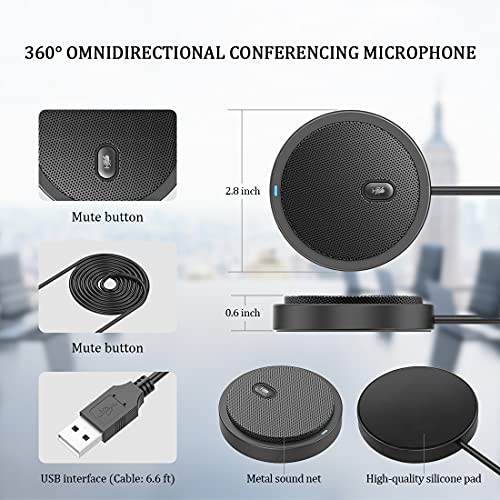 Runpu USB Conference Omnidirectional Computer Microphone, 360° Voice Pickup Condenser PC Mic with Mute Button for Conference, Zoom Meeting, Recording, Skype, Gaming, Plug & Play