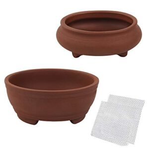 happy bonsai 2 pc 3.9" + 4.3" unglazed round ceramic succulent planter pot set