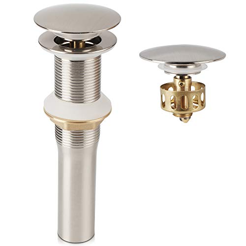 Brushed Nickel Pop Up Sink Drain Without Overflow, Bathroom Faucet Detachable Basket Vessel Sink Drain Stopper