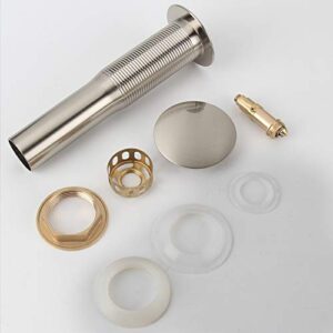 Brushed Nickel Pop Up Sink Drain Without Overflow, Bathroom Faucet Detachable Basket Vessel Sink Drain Stopper