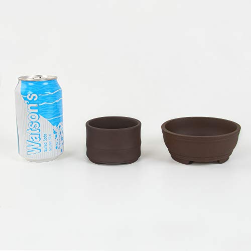 Happy Bonsai 2 pc 3.1" + 4.3" Unglazed Round Ceramic Succulent Planter Pot Set