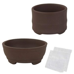 happy bonsai 2 pc 3.1" + 4.3" unglazed round ceramic succulent planter pot set