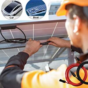 Witproton 10 FT 20 FT 10 AWG (6mm²) Solar Extension Cables 1500V Tinned Copper Solar Cable with Hard PPO Plastic 1.5KV 50A IP68 PV Male and Female Connectors at Each End (20FT (10AWG))