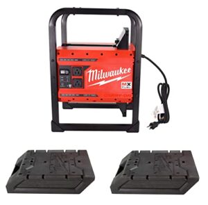 milwaukee mxf002-2xc portable 3600w/1800w push start battery powered generator with 2 batteries