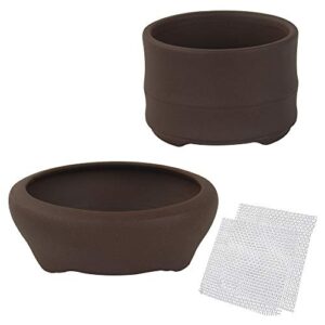 happy bonsai 2 pc 3.1" + 3.7" unglazed round ceramic succulent planter pot set