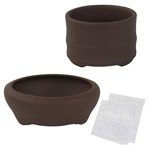 Happy Bonsai 2 pc 3.1" + 3.7" Unglazed Round Ceramic Succulent Planter Pot Set