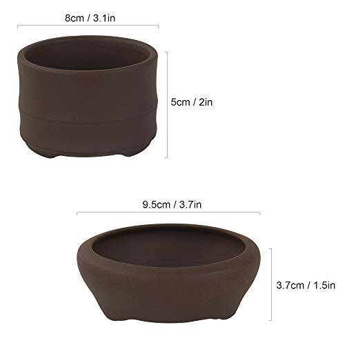 Happy Bonsai 2 pc 3.1" + 3.7" Unglazed Round Ceramic Succulent Planter Pot Set