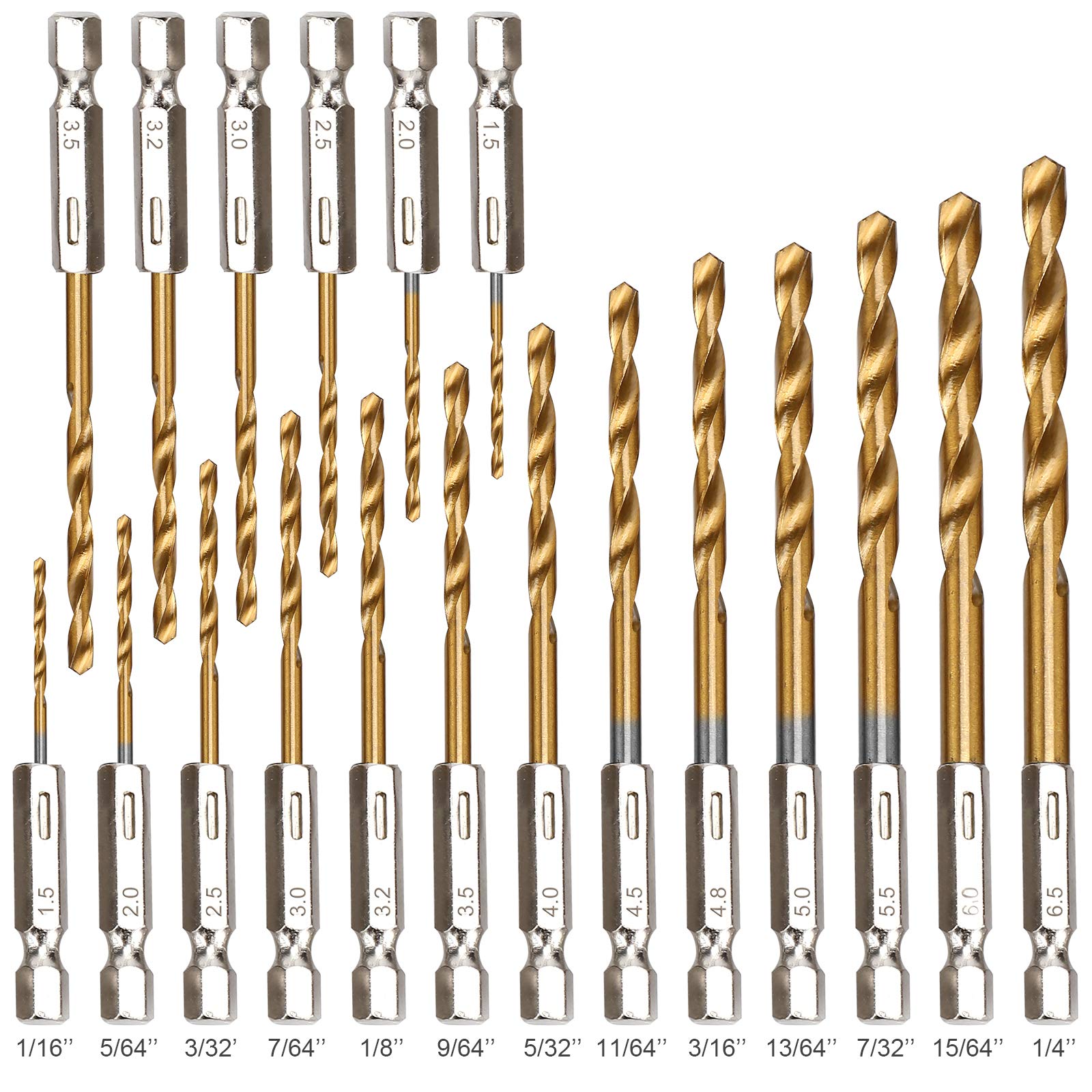 YXYL 19PCS Premium Hex Drill Bit Set, Titanium Drill Bits Set, High Speed Steel Hex Shank Drill Bits Sets, Twist Drill Bits Set, Quick Change Drill Bits for Wood, Hss Drill Bit Set 1/16"-1/4"