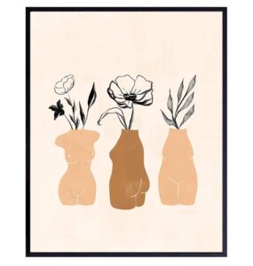 minimalist aesthetic home wall decor - matisse style abstract line art silhouette floral poster - 8x10 contemporary modern room decoration for bathroom, bedroom, office, living room - gift for women