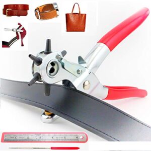 tytroy 9" heavy duty 6-size hole punch with 6" ruler & grinding rod for leather belts handbags watch-bands shoe straps plastic sheet and more