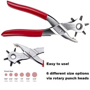 Tytroy 9" Heavy Duty 6-Size Hole Punch with 6" Ruler & Grinding Rod for Leather Belts Handbags Watch-Bands Shoe Straps Plastic Sheet and More