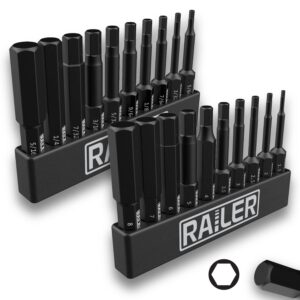 hex bit set, railer 20-pc hex head allen wrench screwdriver sae & mm hex bit set. s2 steel impact driver 2" hex bits for furniture screws