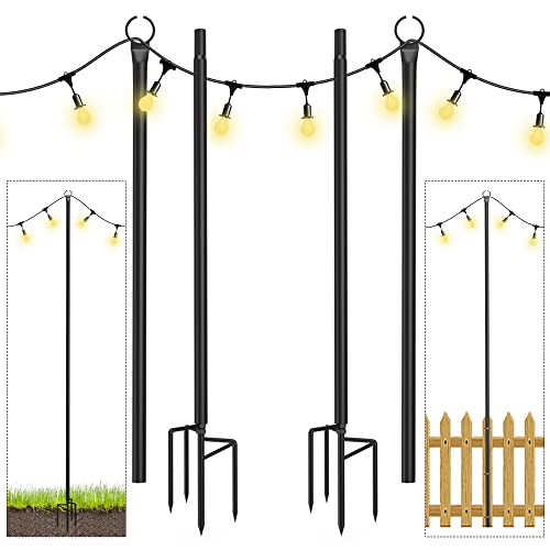 Espird String Light Poles for Outdoors,Christmas Decoration Poles for String Lights,3 in 1 Light Poles with Hooks for Deck Garden Patio Wedding Cafe Party 2PCS