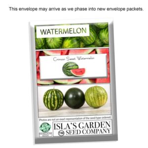 Crimson Sweet Watermelon Seeds for Planting, 150+ Heirloom Seeds Per Packet, (Isla's Garden Seeds), Non GMO Seeds, Botanical Name: Citrullus lanatus 'Crimson Sweet', Great Home Garden Gift