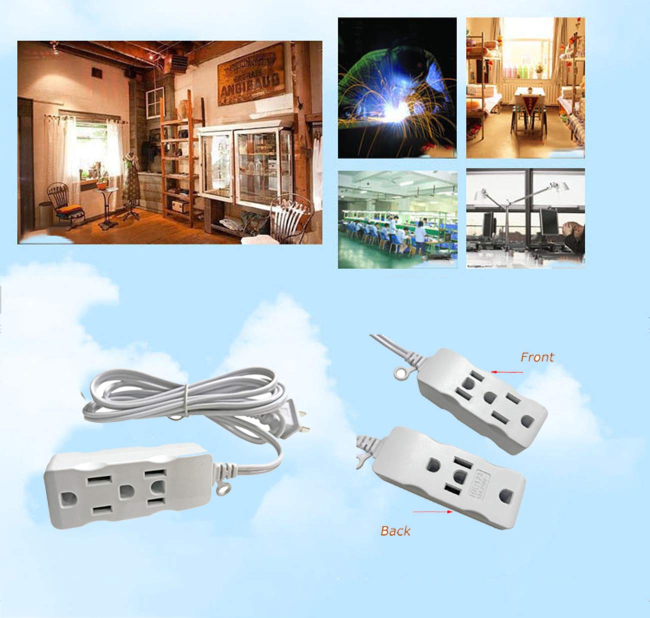 Multi Plug Outlet Extender Box,3-Outlet Power Strip, Long Extension Cord, White (1.8m/6Ft)