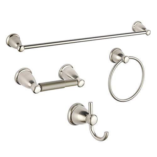 BGL 4-Piece Bathroom Accessory Set Brushed Nickel Bathroom Hardware Set 24 Inches Adjustable Towel Bar Towel Ring Paper Holder Robe Hook