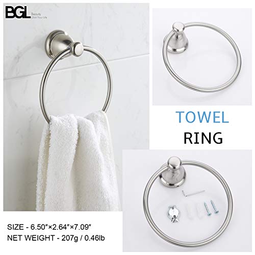 BGL 4-Piece Bathroom Accessory Set Brushed Nickel Bathroom Hardware Set 24 Inches Adjustable Towel Bar Towel Ring Paper Holder Robe Hook