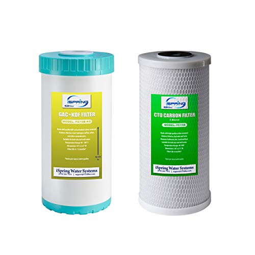 iSpring F2US21B Direct Connect US21B Replacement Filter 4.5"x10" Undersink Water Filtration CTO Carbon Block and GAC+KDF Water Filter Replacement Cartridge Pack Set