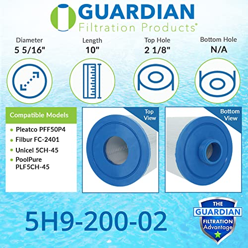 Guardian Filtration Products Spa Filter Cartridge 5H9-200-02 Two-Pack Replacement for Pleatco: PFF50P4 Unicel: 5CH-45 Filbur: FC-2401 Freeflo, Freeflow, AquaTerra Spas