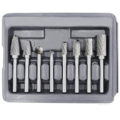 Carbide Rotary Burr Set 1/4'' Shank, 8PCS Double Cut Die Grinder Bits Grinding Tool for Metal Wood Jade Carving Engraving Polishing Drilling Milling Cutting