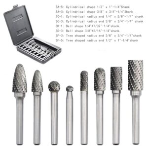 Carbide Rotary Burr Set 1/4'' Shank, 8PCS Double Cut Die Grinder Bits Grinding Tool for Metal Wood Jade Carving Engraving Polishing Drilling Milling Cutting