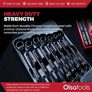 Olsa Tools Bolt Extractor Offset Wrench Set (7pc) | 6-Pt Box End Rounded Nut Remover | Stripped Bolt & Nut Remover | Metric Wrench Set | Professional Grade