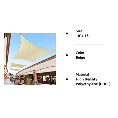 Royal Shade 10' x 13' Beige Rectangle Sun Shade Sail Canopy Outdoor Patio Fabric Screen RTAPR1013 - UPF50+ 98% UV Blockage, Heavy Duty, Water & Air Permeable (We Make Custom Size)