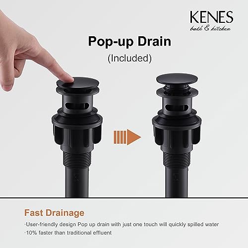 KENES Matte Black Single Handle Bathroom Sink Faucet, Stainless Steel Vanity Faucet for Bathroom Sink, with Pop Up Drain Stopper & Water Supply Hoses LJ-9031-2