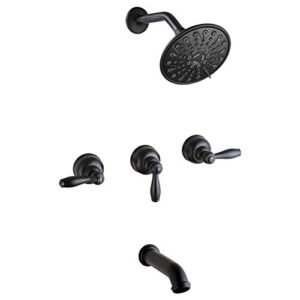 pop sanitaryware matte black 3 handle tub and shower faucet set with 6 spray shower head, bathtub faucet set with tub spout bathroom mixer tub and shower trim kit with valve