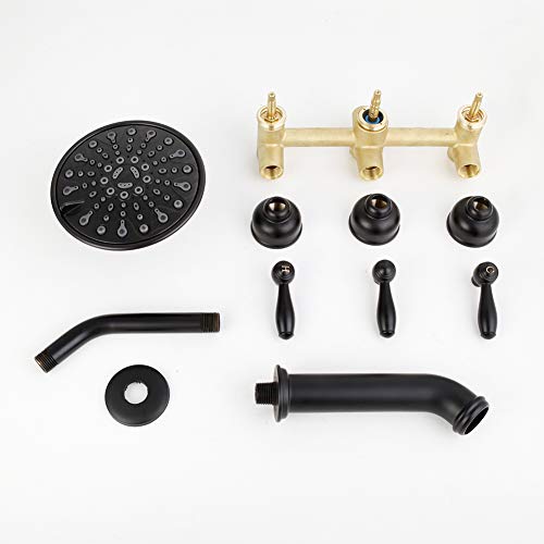 POP SANITARYWARE Matte Black 3 Handle Tub and Shower Faucet Set with 6 Spray Shower Head, Bathtub Faucet Set with Tub Spout Bathroom Mixer Tub and Shower Trim Kit with Valve