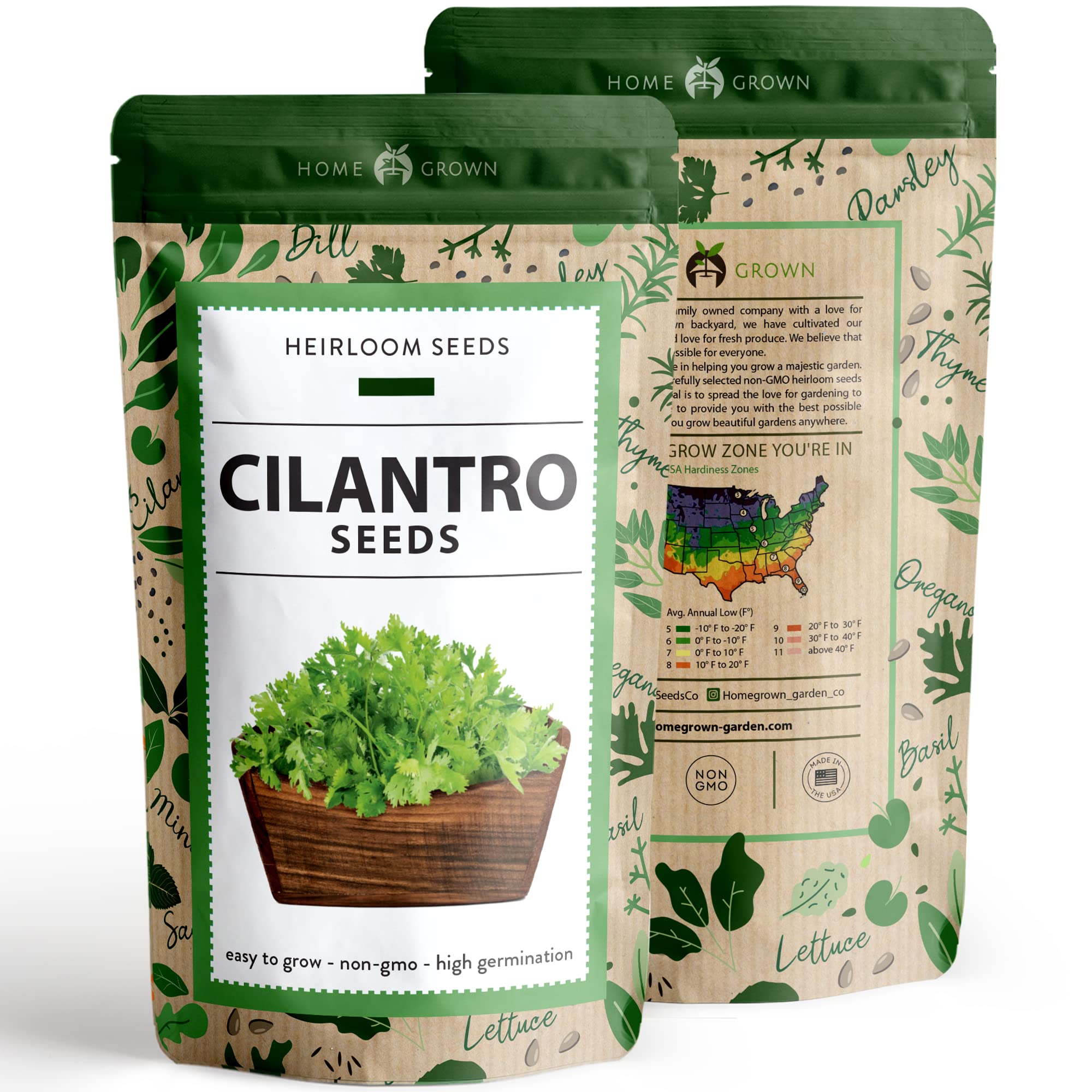 HOME GROWN 500+ Cilantro Seeds for Planting Indoors or Outdoors - Heirloom, Non-GMO Coriander Seeds, Grow Your Own Cilantro Plant - Culinary Herb Seeds for Your Herb Garden