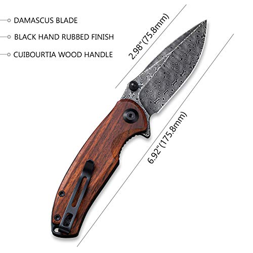 CIVIVI Pintail Flipper Pocket Knife for EDC, Liner Lock Knife 2.97'' Damascus Blade Cuibourtia Wood Handle C2020DS-2