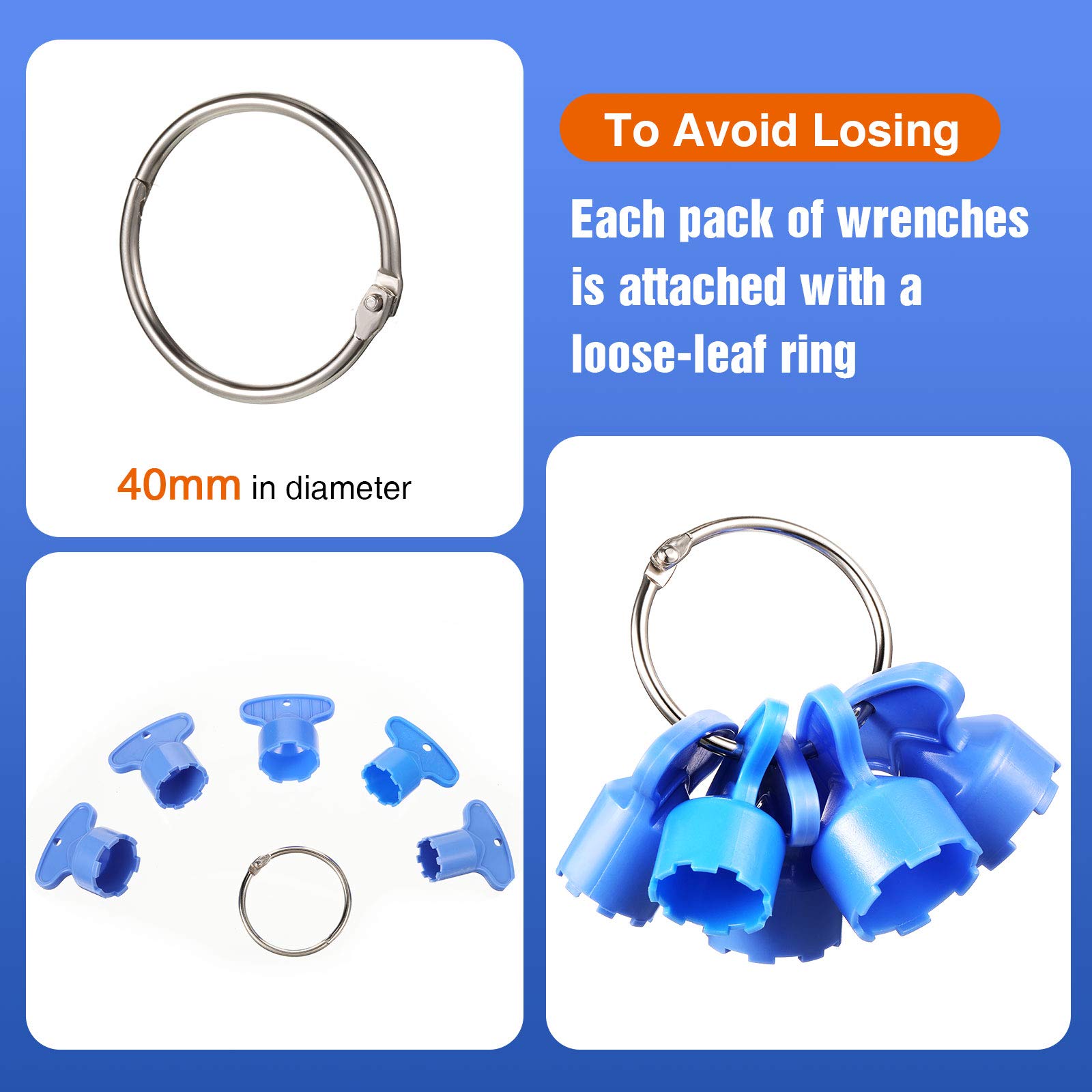 20 Pieces Cache Faucet Aerator Keys Removal Wrench Tool with 4 Loose-leaf Rings, 5 Sizes M16.5, M18.5, M21.5, M22.5, M24