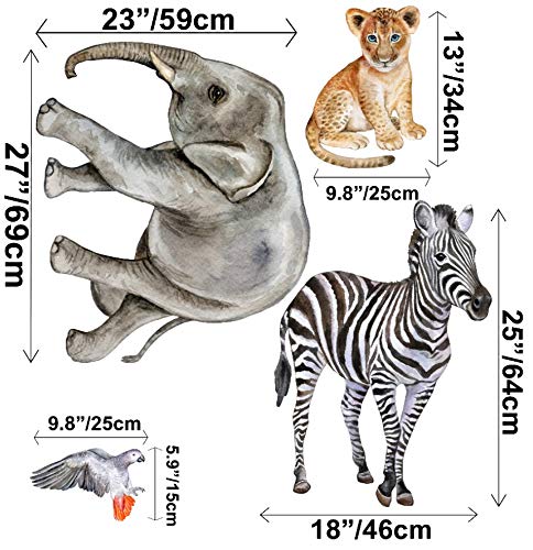 Murwall Kids Wall Decal Peel and Stick Safari Animal Wall Decals Cute African Animals Set Wall Sticker Zebra Giraffe Elephant Lion Leaves Sticker Kids Room Childroom