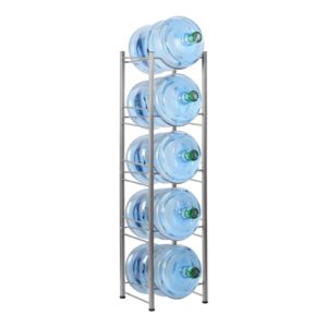 haitral water gallon jug holder, 5 tiers heavy duty water bottle buddy display rack, silver