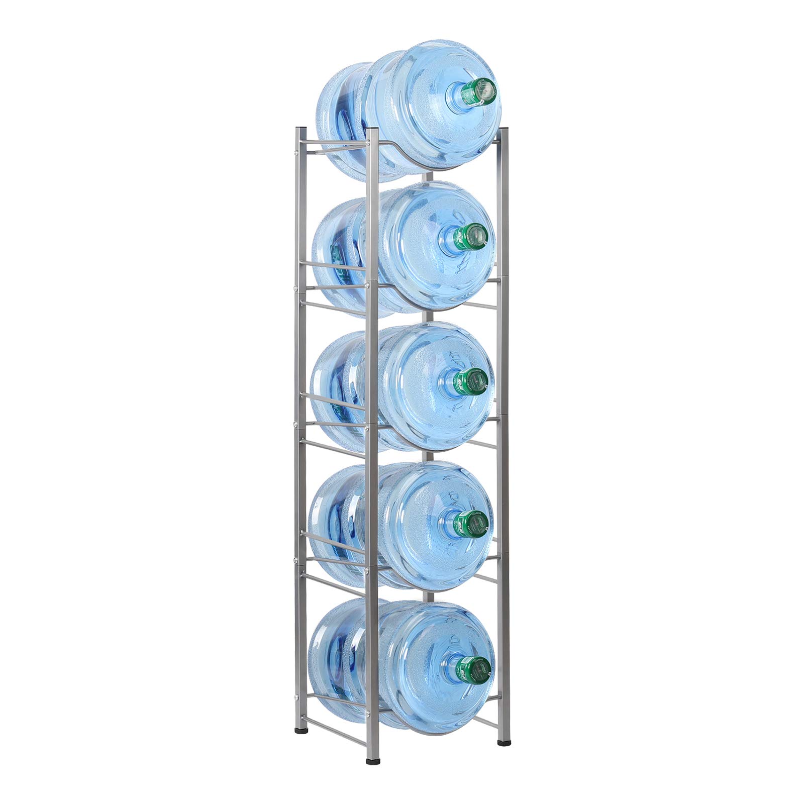 HAITRAL Water Gallon Jug Holder, 5 Tiers Heavy Duty Water Bottle Buddy Display Rack, Silver