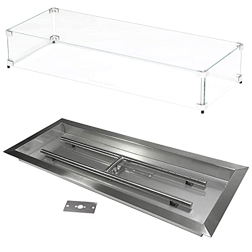 Celestial Fire Glass 30" x 10" Drop-in Burner Pan and Glass Flame Guard Bundle