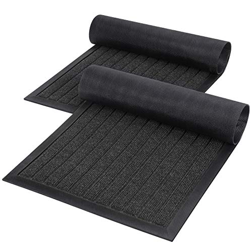 Lifewit Premium 2 Pack Indoor Mat Door Mat Heavy Duty Non Slip Rubber Backing Doormat Entrance Low-Profile Rug Trap Dirt for Front Door, Entry, Garage, Patio, High Traffic Areas, 29.5×16.5 in, Grey