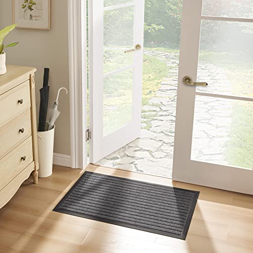 Lifewit Premium 2 Pack Indoor Mat Door Mat Heavy Duty Non Slip Rubber Backing Doormat Entrance Low-Profile Rug Trap Dirt for Front Door, Entry, Garage, Patio, High Traffic Areas, 29.5×16.5 in, Grey