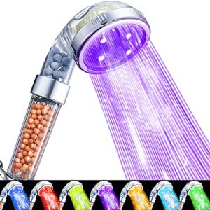 nosame® led shower head, filter filtration high pressure water saving 7 colors automatically no batteries needed spray handheld showerheads 1.6 gpm for dry skin & hair