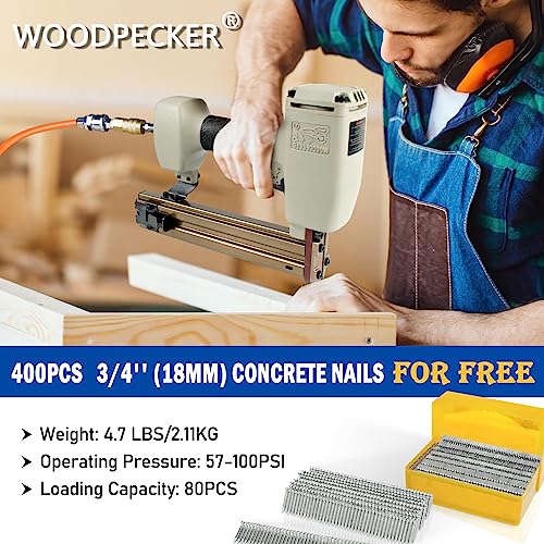 Woodpecker ST38H 14 Gauge Concrete Nailer with 400 PCS Concrete T Nails, 3/4" to 1-1/2" T Nail Gun for Concrete Nailing, Baseboard, Pallets