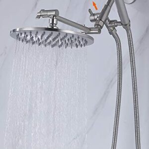 G-Promise All Metal Dual Shower Head Combo | 8" Rainfall Shower Head, Handheld Shower Wand | Smooth 3-way Diverter | with Adjustable Extender - An Upgrade of Shower Experience(Brushed Nickel)