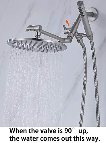 G-Promise All Metal Dual Shower Head Combo | 8" Rainfall Shower Head, Handheld Shower Wand | Smooth 3-way Diverter | with Adjustable Extender - An Upgrade of Shower Experience(Brushed Nickel)