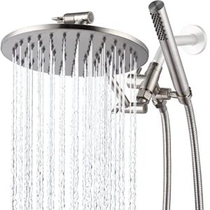 G-Promise All Metal Dual Shower Head Combo | 8" Rainfall Shower Head, Handheld Shower Wand | Smooth 3-way Diverter | with Adjustable Extender - An Upgrade of Shower Experience(Brushed Nickel)