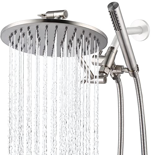 G-Promise All Metal Dual Shower Head Combo | 8" Rainfall Shower Head, Handheld Shower Wand | Smooth 3-way Diverter | with Adjustable Extender - An Upgrade of Shower Experience(Brushed Nickel)