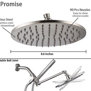 G-Promise All Metal Dual Shower Head Combo | 8" Rainfall Shower Head, Handheld Shower Wand | Smooth 3-way Diverter | with Adjustable Extender - An Upgrade of Shower Experience(Brushed Nickel)