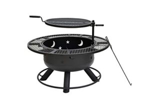 bond manufacturing 52124 nightstar 32.7" round wood burning steel fire pit with grill, black