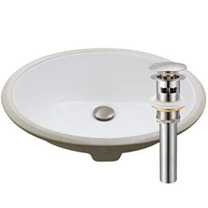 Novatto (NOVB0) Oval Undermount White Porcelain Sink with Brushed Nickel Drain Set (NP-U191307BN)